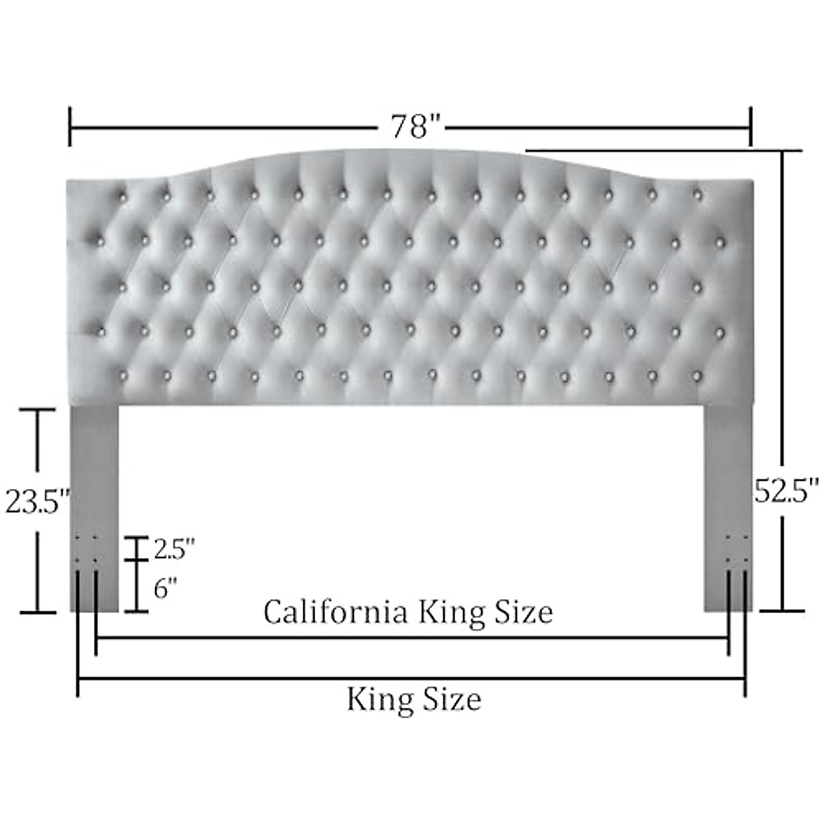 Befurtori King Headboard Only, Upholstered Headboard King for Adjustable Bed Velvet Tufted Cal King Size Wall Mounted Headboard with Solid Wood Legs Head Board, Gray