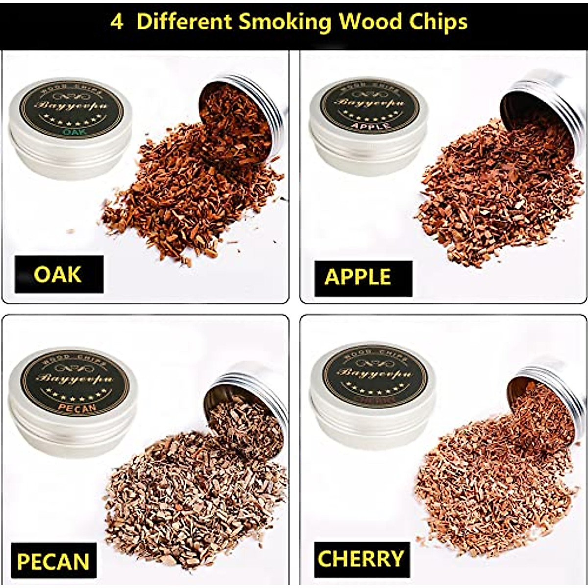 Cocktail Smoker Kit & Chips For Old Fashioned Cocktails,Drink Smoker Infuser Kit with 4 Flavors Wood Chips, Old Fashioned Smoker Kit for Cocktail, Whiskey, Wine, Christmas gifts for Dad Boyfriend (B)