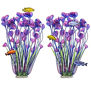 Woyrise Large Plastic Plants Decor for Aquarium,Tall Artificial Plants Ornament for All Fish Tank 15.6 Inch (2pcs)