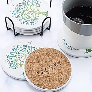 Ceramic Coaster TAOIFY Non-Slip and Absorbent Ceramic Cork Coaster with Tree of Life (one Iron Frame and six Coasters)