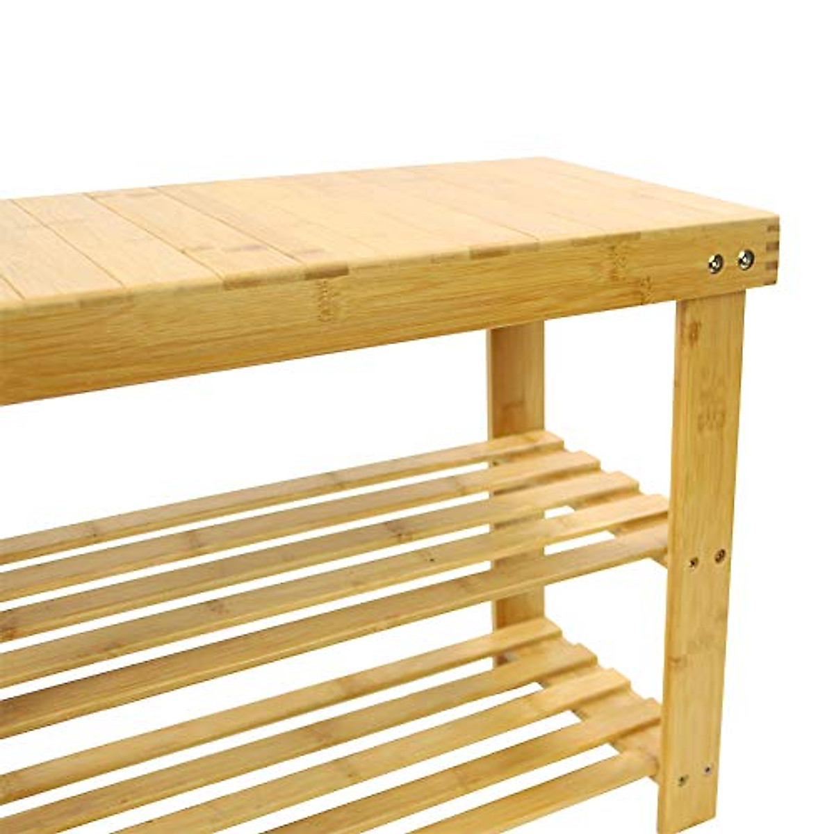 KKTONER Bamboo Shoe Rack Bench 3 Tier Entryway Shoe Storage Organizer Shelf Bamboo Bench with Shelves for Bedroom Living Room Kitchen Hallway(Natural Bamboo)
