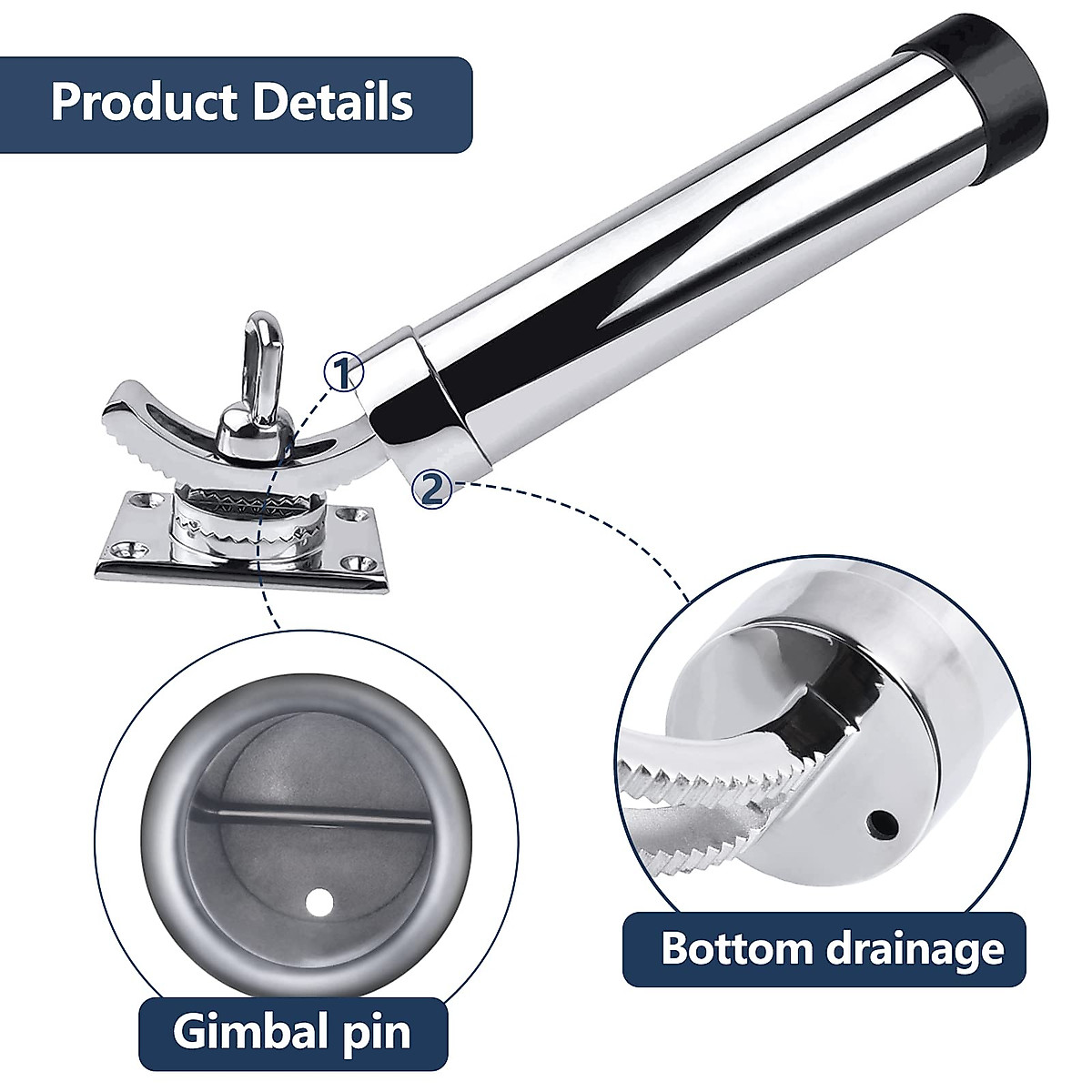 smartmarine 316 Stainless Steel Boat Fishing Rod Holder 360 Degree Rotation Outrigger Fishing Pole Support