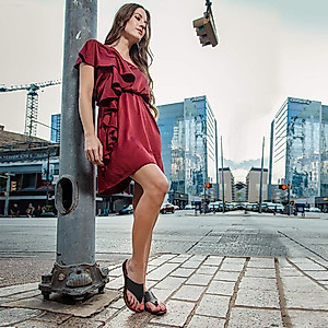 Aerosoft Lilac Orthotic Comfortable Split-Toe Flat Slide Casual Summer Vacation Essentials Arch Support Flip Flop Sandals for Women (US 7, Lilac Black)