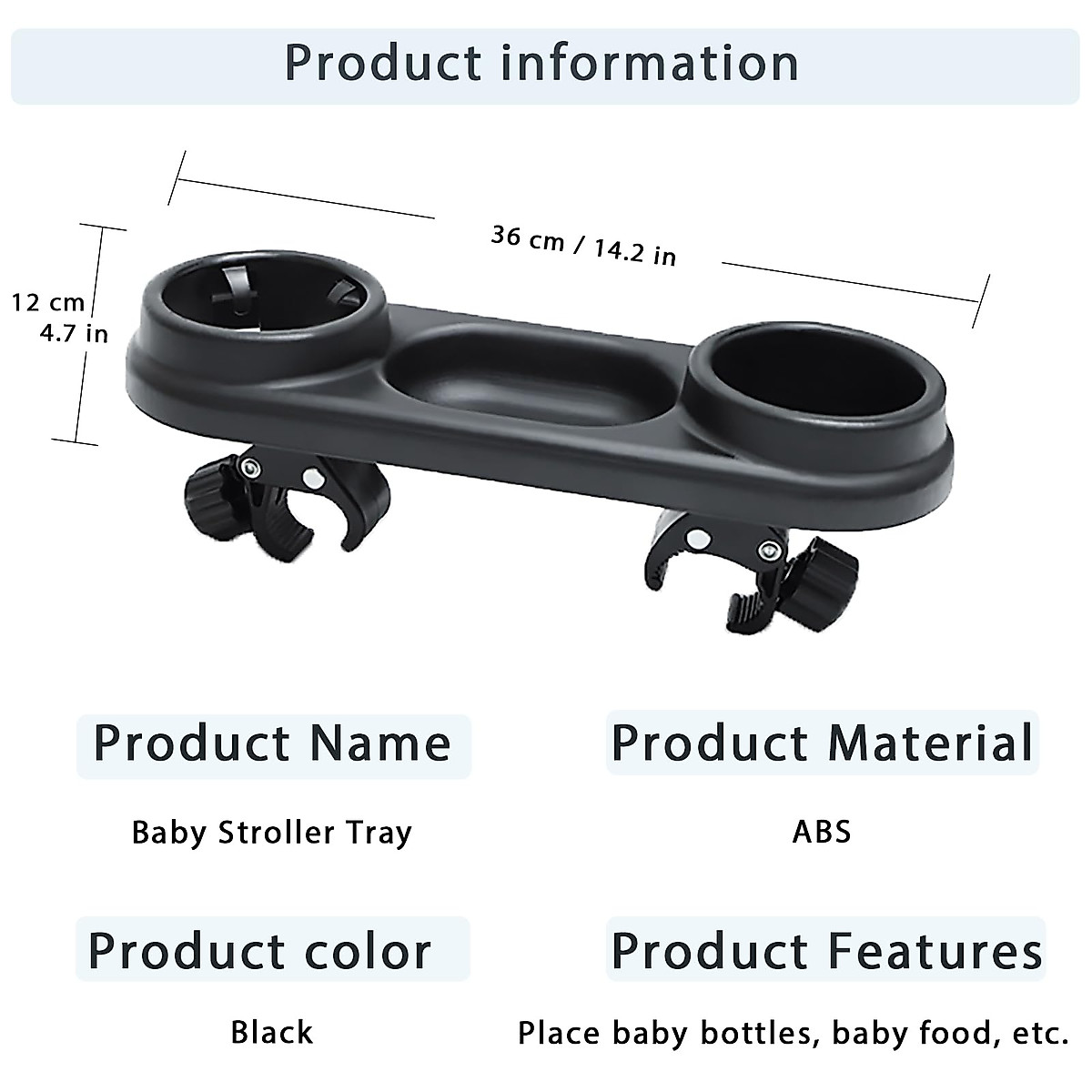 TOLASTO Universal Stroller Snack Tray,Snack Tray for Stroller, Compatible with a Variety of Stroller handrails, ABS Material, Flexible Adjustment of The Installation (Black)