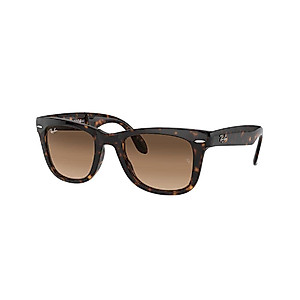 Ray-Ban RB4105 Folding Wayfarer Polarized Sunglasses, Light Havana/Brown Gradient I, 54 mm