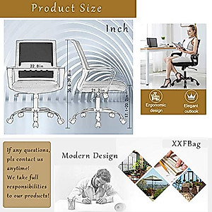 Office Chair Ergonomic Desk Chair, Mid Back Mesh Computer Chair- Executive Office Chair Rolling Swivel Adjustable Stool,Modern Task Chair with Armrests Lumbar Support Wheels for Woman Girls,Black