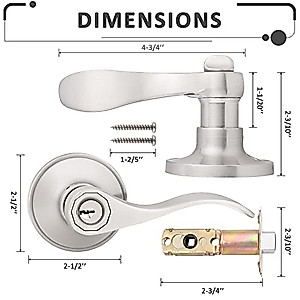 Probrico (2 Pack) Entry Door Lever [Lock with 3 Keys],Locking Door Handle Set for Office or Front Door,Satin Nickel Finish Wave Entrance Door Lock with Key, Reversible Right & Left Side Handed