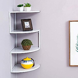 HLL Bookshelf,Wrought Iron Wall Hanging Shelf Storage Rack Wall Corner Frame,White,65Cm