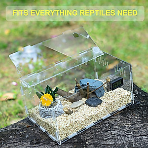 BETAZOOER Reptile Terrarium Breeding Tank Acrylic Reptile Feeding Box with Temperature Hygrometer (11.4"x7.7"x5.9")