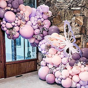 Purple Pink Balloon Garland Kit Double Stuffed Lavender Light Pink Pastel Balloon Arch with Dark Purple Lilac Metallic Latex Balloons for Baby Shower Birthday Bridal Wedding Princess Party Decoration