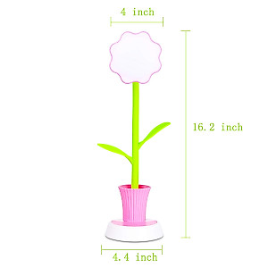 Desk Lamp for Kids - Uniwit Sunflower LED Charging Table Lamp Support Eye Protection Small Desk Folding for Reading,Study and Office, Adjustable Brightness - Pink