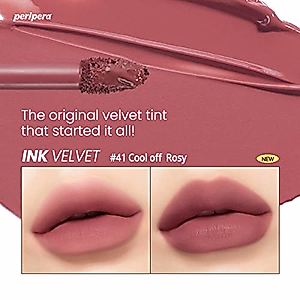 Peripera Ink the Velvet Lip Tint - High Pigment Color, Longwear, Weightless, Not Animal Tested, Gluten-Free, Paraben-Free (041 COOL OFF ROSY)