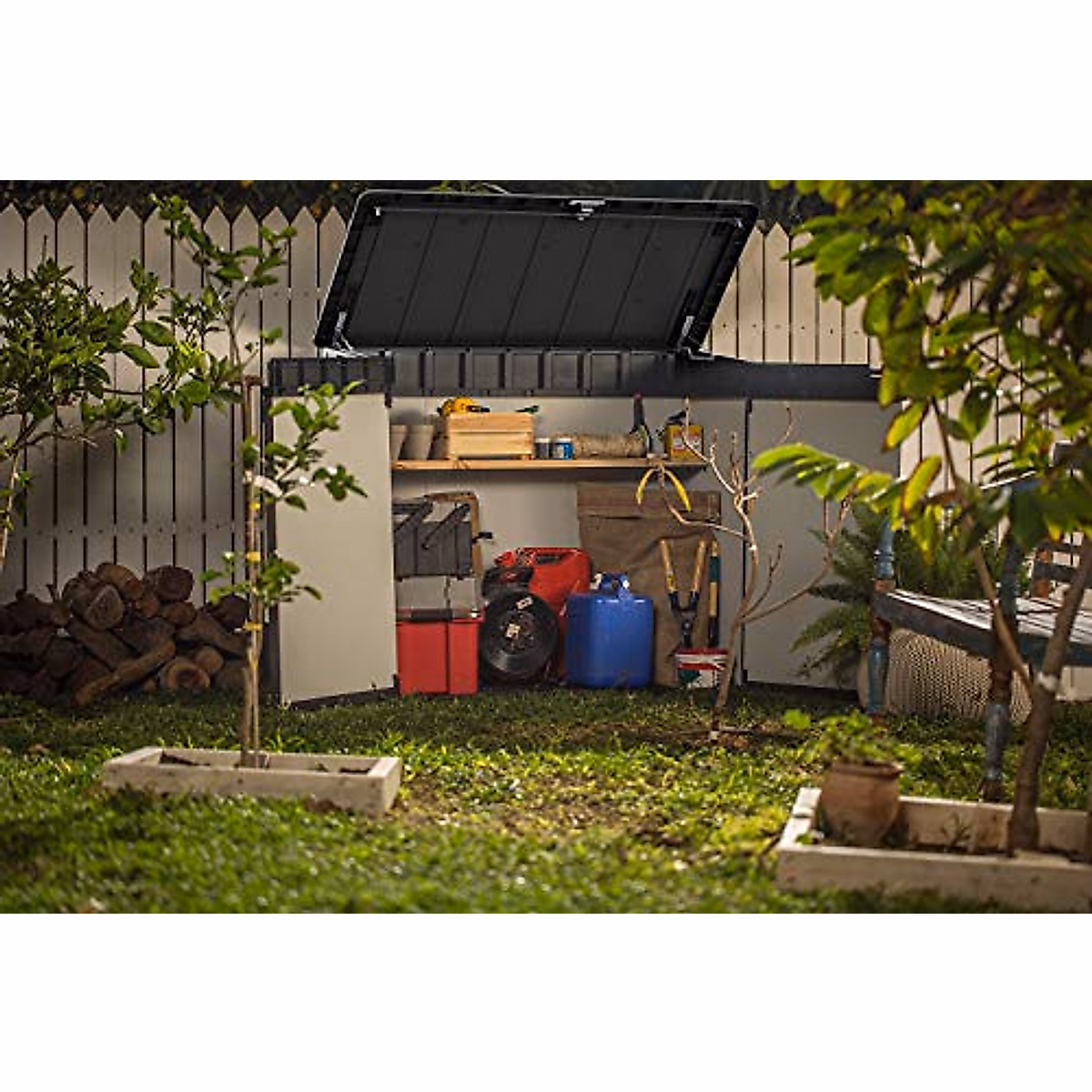 Keter Elite Store 4.6 x 2.7 Foot Resin Outdoor Storage Shed with Easy Lift Hinges, Perfect for Trash Cans, Yard Tools, and Pool Toys, Grey