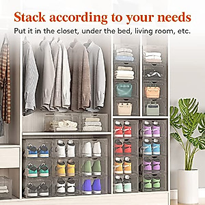 Lifewit 6 Pack Shoe Storage Box Clear Stackable Hard Sturdy Plastic Shoe Organizer Bin Foldable Sneaker Display Containers Holders for Closet Entryway, Fit Up to US Size 13