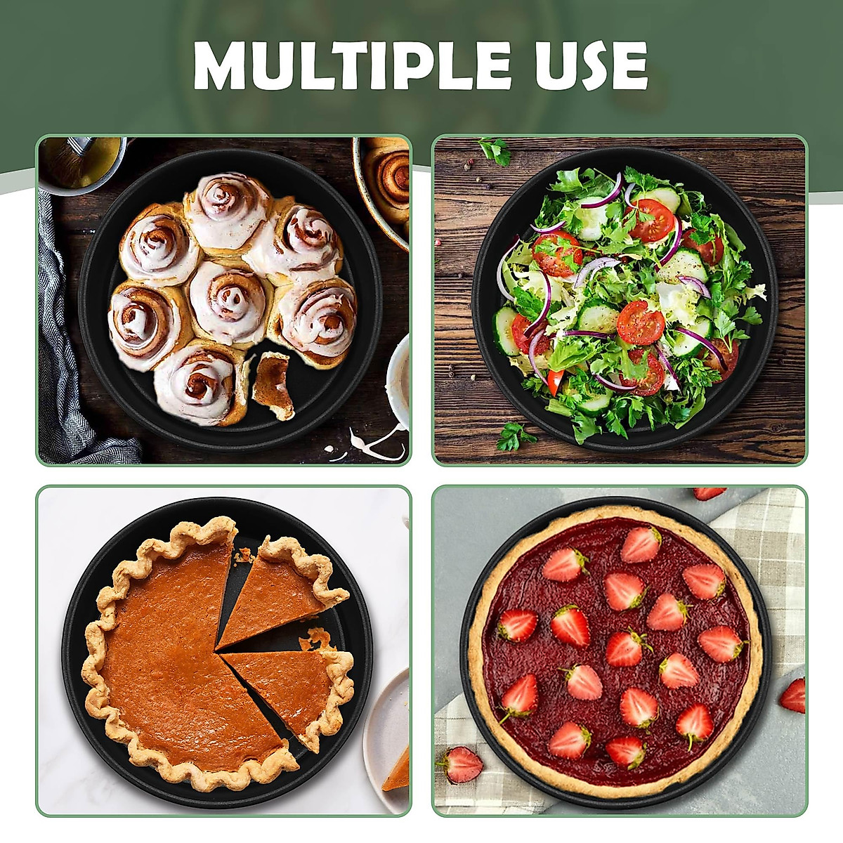 E-far 9.5 Inch Cake Pan Set of 3, Nonstick Round Baking Layer Cake Pans, Stainless Steel Core & Non-Toxic Coating, 2 Inch Deep (Black)