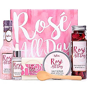 BFF LOVE 6Pcs Spa Gifts for Women, Bath Gift Set, Rose Gift Baskets for Women, Spa Kit with Essential Rose Oil, Bath Salt, Soap, Natural Petals, Mothers Day Gifts for Her