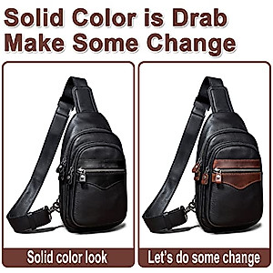 CENUNCO Genuine Leather Sling Bag for Men and Women Crossbody Sling Backpack Concealed Carry Chest Purse Black Casual Daypack Anti-Theft Travel Pouch