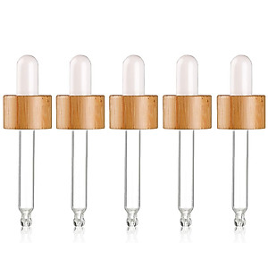 Furnido 5 Pack Glass Eye Droppers for Essential Oils,Glass Dropper Pipette Top with Natural Bamboo Circle for 10ml/0.33Oz Essential Oil Bottles