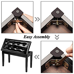 Bonnlo Wooden Double/Duet Piano Bench with Storage and Thick Cushion Faux Leather Padded Piano Stool Artist Duet Seat- Black