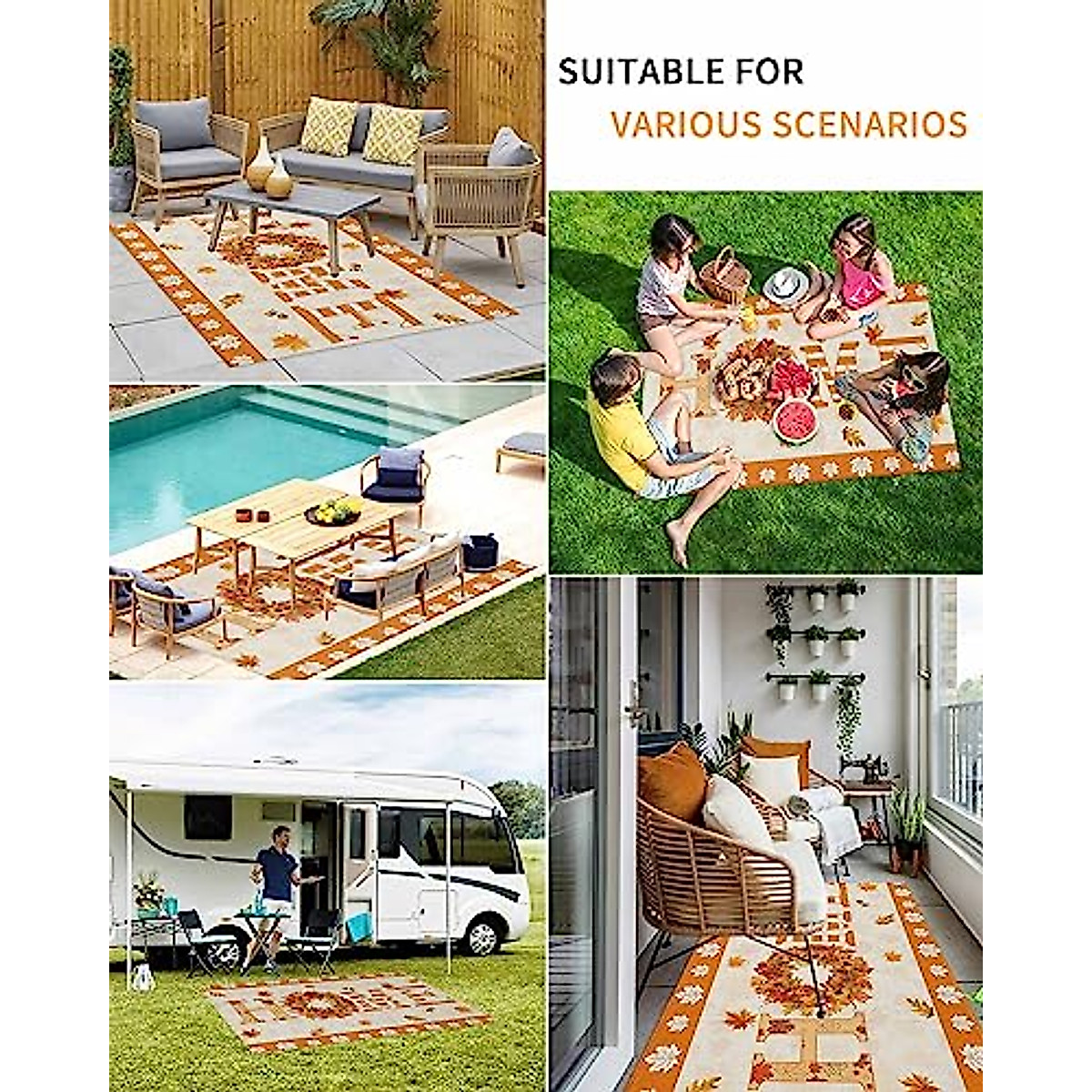 Outdoor Area Rug for Patio,Fall Thanksgiving Home Quotes Maple Leaf Camping Rugs Indoor Large Floor Mat 4x6ft,Sunflower Wreath Linen Outside Carpet for Deck RV Picnic Porch Backyard Bedroom