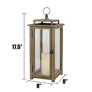 Stonebriar 18 Inch Rustic Wooden Candle Hurricane Lantern, For Table Top, Mantle, Wall Hanging, or Garden Display, Indoor & Outdoor Use, Extra Large