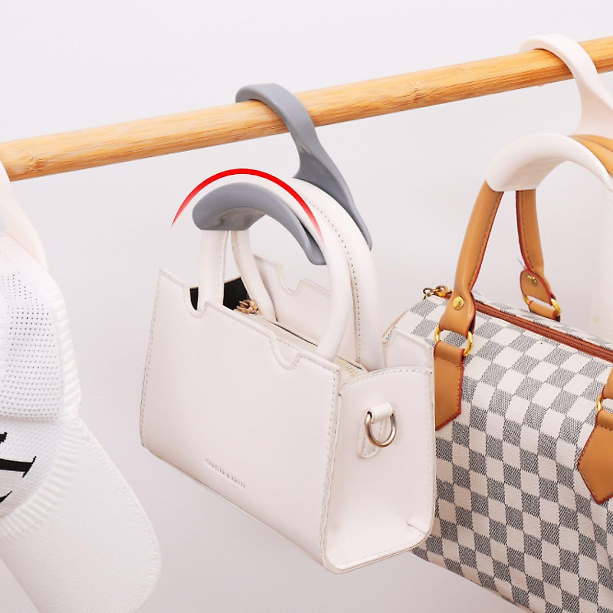 [6-Pack] Widen Purse Hanger Hook for Closet,Bag Hanger and Closet Hanger for Storing and Organizing Handbag ,Cap, Headphone, Backpack,Bag, Protecting Bag Shape & Organizing Space, Plastic White