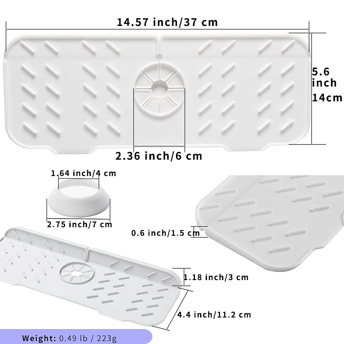 bepinkind Silicone Faucet Splash Guard-[Upgrade Steeper Slope],Silicone Faucet Water Catcher Mat, Silicone Sink Mat for Kitchen/Bathroom,Silicone Faucet Mat Sink Water Splash Guard. (Vertical-White)