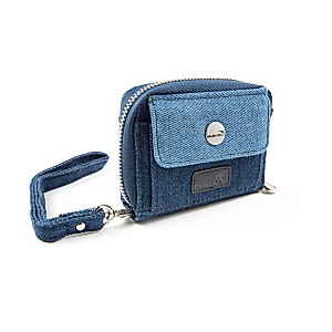 WalletBe Women's Wallet RFID Cash Card Coin Accordion Clutch with Wristlet Blue Denim