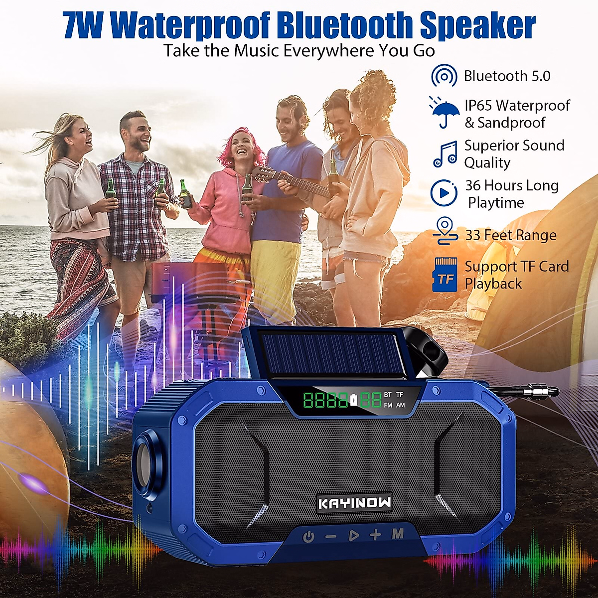 Emergency Weather Radios Hand Crank Solar Bluetooth Speaker,Portable AM FM NOAA Radio 5000mAh Battery Powered Waterproof Wind Up Storm Radio Flashlight Phone Charger,Reading Light,SOS for Survival