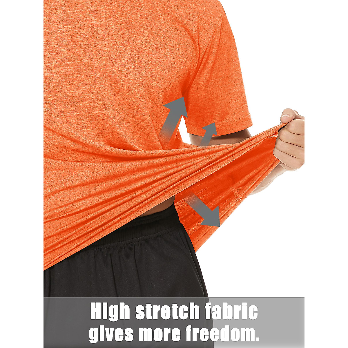 TACVASEN Gym Shirts Men Short Sleeve Workout Running Crew Neck Summer Shirts Athletic Shirts for Men Dry Fit Tshirt Shirts for Men Light Orange