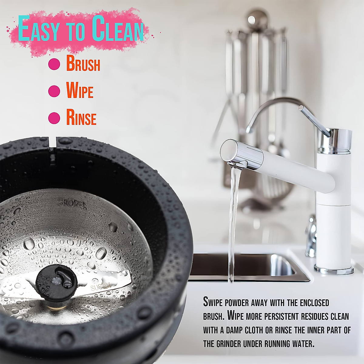 gesPINK Herb Grinder, Electric Spice Grinder, Automatic Grinder for leaves, beans, nuts, seeds, grains, Coffee Grinder with Stainless Steel Cup, Easy to Use and Clean, with Spoon and Brush (Green)