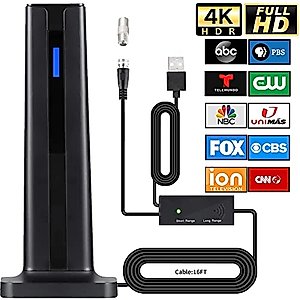 Amplified HD TV Antenna 300 Mile Digital Indoor & Outdoor,Portable TV Antenna with Signal Booster Smart Switch Support Universal Home&RV 4k 1080p,17ft Coax Cable
