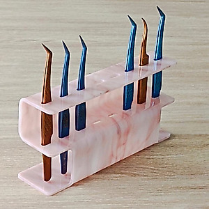 LIXIMMAZN Dust-proof Tweezers Holder Lash Extension Supply Stand Holder, 8 Holes Tweezers Storage Holder for Eyelash Extensions Supplies Acrylic Display Stand Salon (pink marbled 8 holes)