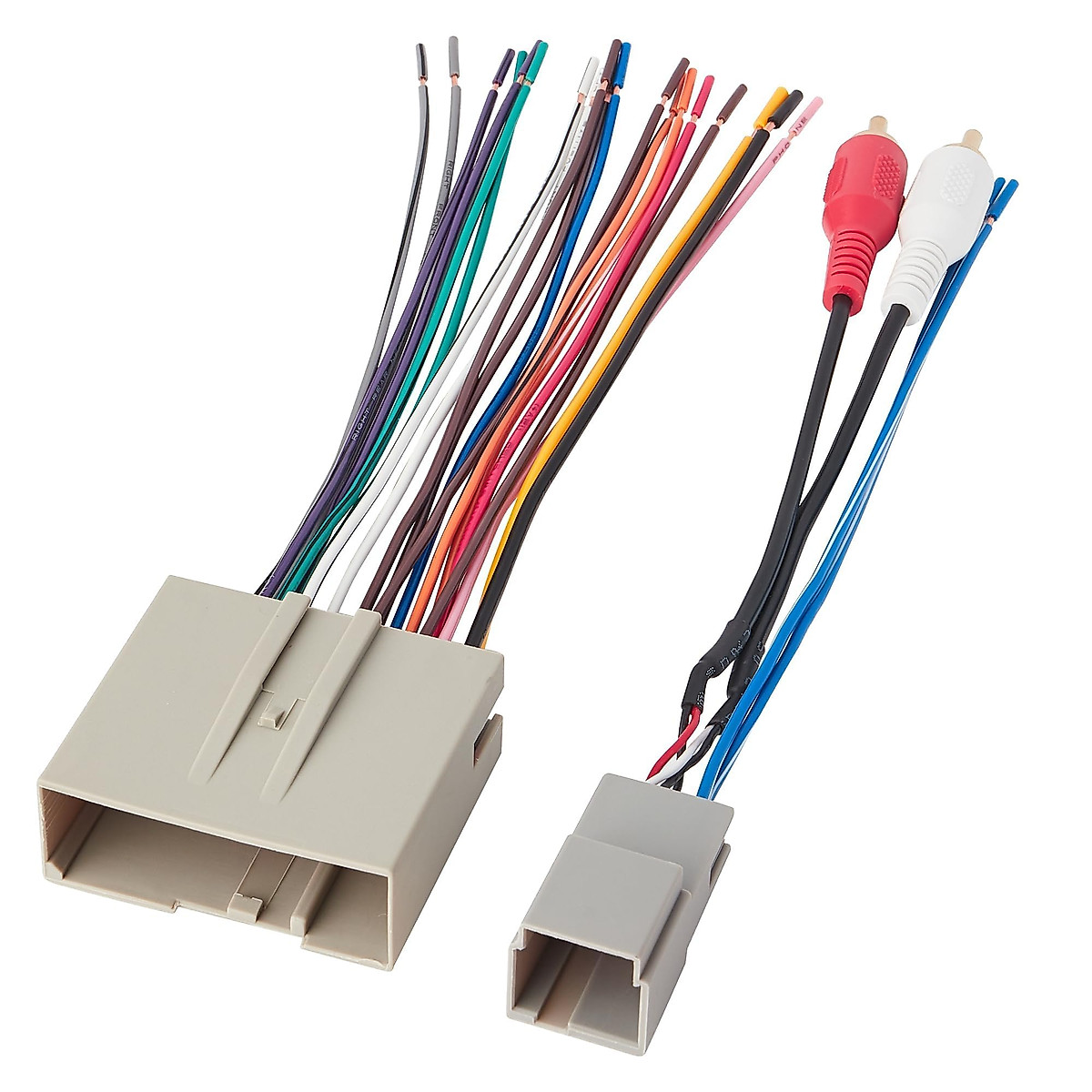 NuIth Car Radio Wiring Harness with RCA Plug Compatible with Selected 2003-2013 Ford/Lincoln/Mercury Vehicles, 24+8 Pin w/RCA Input Radio Wire Harness Adapter to Subwoofer Input Connector