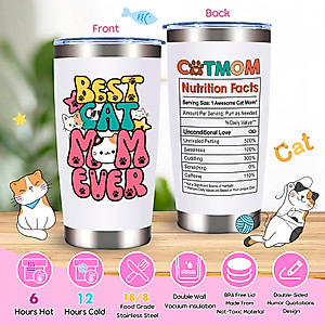 SIXVALA Cat Lover Gifts for Women, Best Cat Mom Gift Box With 20 Oz Tumbler, Makeup Bag, Scented Candle, Bracelets, Keychain, Cat Themed Gifts for Friend, Daughter, Mother, Sister, Wife