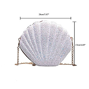 Glittering Crossbody Bags for Women, Chain Strap Pearl Shoulder Bag, Seashell Purses, Mermaid Clutch Handbag