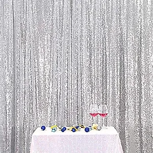 Poise3EHome 5FT x 7FT Silver Sequin Photography Backdrop Curtain for Party Decoration, Silver
