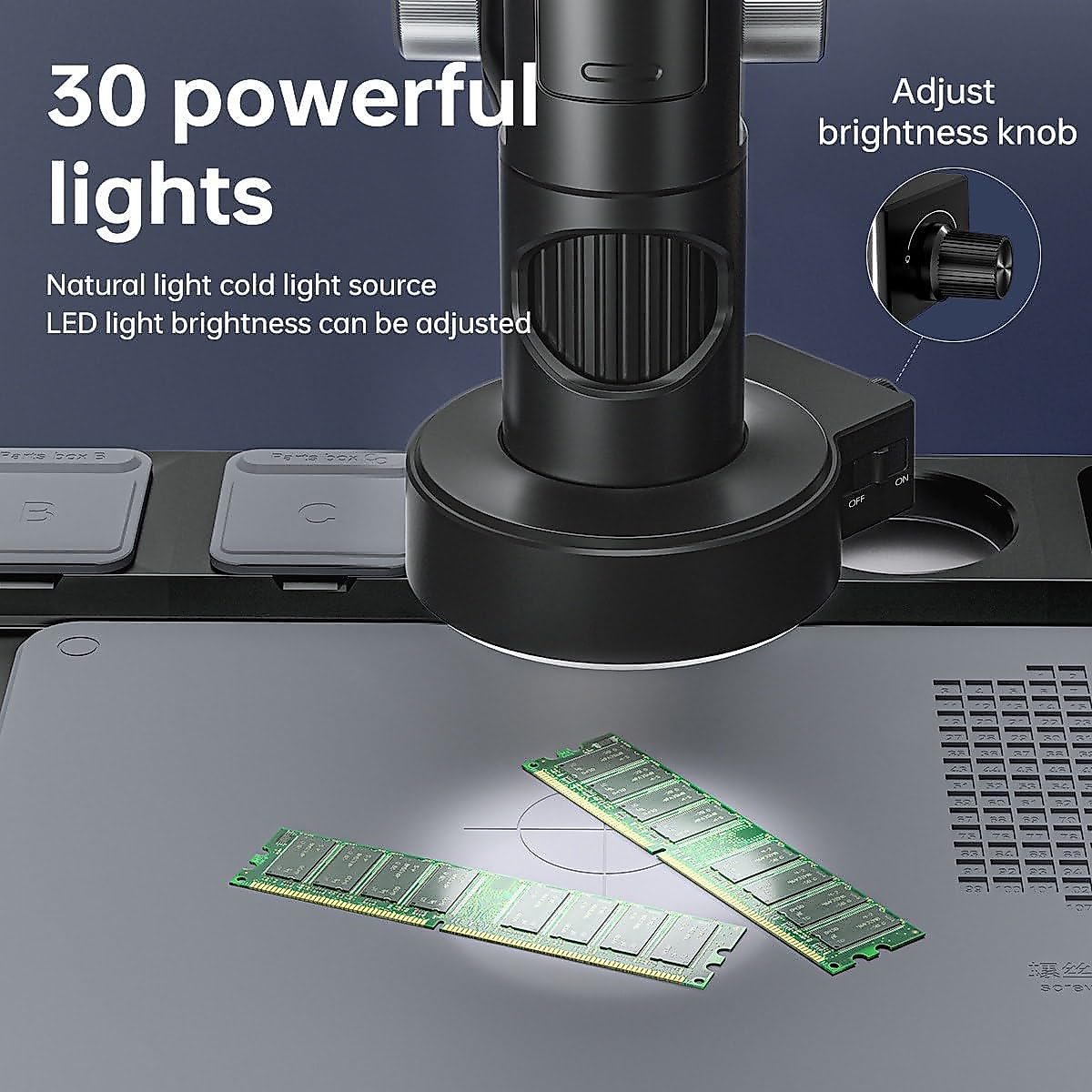SZJMS 10.1" Digital Microscope 1600X, IPS Touch Screen Coin Microscope, 1080P 12MP Soldering Microscope with 30 Adjustable LED Lights, Parfocal Lens, Wireless Remote Control, PC Compatible