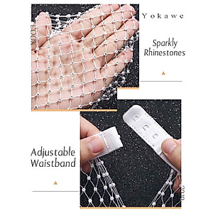 Yokawe Sparkly Crystal Mesh Pants Rhinestone Hollow Out Fishnet Bottoms Rave Party Festival Club Trousers Summer Beach Body Accessories for Women (White)