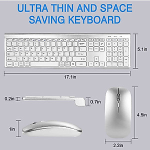 UrbanX Plug and Play Compact Rechargeable Wireless Bluetooth Full Size Keyboard and Mouse Combo for Microsoft Surface Duo 2 Supports Windows, macOS, iPadOS, Android, PC, Mac, Laptop, Tablet -White