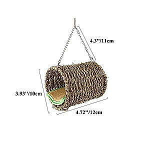 Hamster Sea Grass Hammock with Mat 3 Rattan Balls Set - Natural Hanging Tunnel Bed House Snuggle Hut Small Animal Chew Toys for Silk Bear Hamster Rat Gerbil Sugar Glider Bird (4.72''Lx3.93''W)