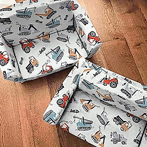 Truwelby Kids Sofa Couch, Boys Children's 2 in 1 Convertible Sofa to Lounger - Extra Soft Flip Open Chair & Sleeper, Truck Excavator Car Printed Toddler Chairs Kids Girls Couch Bed