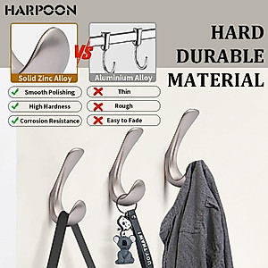 HARPOON 5 Piece Heavy Duty Hook,Wall Mounted Rustproof Coat Hook,Utility Hooks for Coat, Scarf, Bag, Towel, Key, Cap, Cup, Hat Satin Nickel