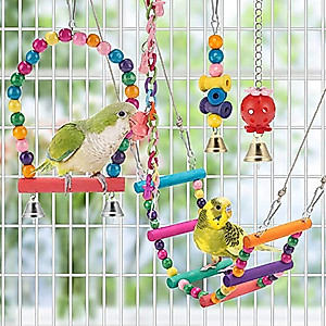 Bird Parakeet Toys,Swing Hanging Standing Chewing Toy Hammock Climbing Ladder Bird Cage Colorful Toys Suitable for Budgerigar, Parakeet, Conure, Cockatiel, Mynah, Love Birds, Finches