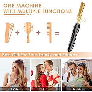 Hot Comb, Electric Hot Comb, Professional High Heat Ceramic Hair Press Comb, Multifunctional Copper Hair Straightener for American African Hair - Gold