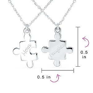 Personalize Best Friends 2 pcs Set BFF Split Break Apart Puzzle Word MOM Mother Daughter Pendant Necklace for Women .925 Sterling Silver Custom Engraved