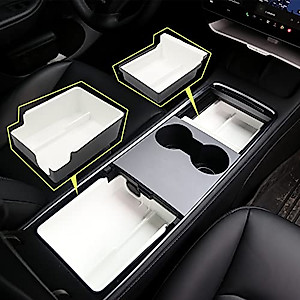 NITOYO 3PCS Upgraded WHITE Center Console Organizer Tray Compatible with Tesla Model 3/Y, Armrest Organizer Tray, Armrest Hidden Cubby Drawer Storage Box 2021-2023 Model 3/Y (3 IN 1)
