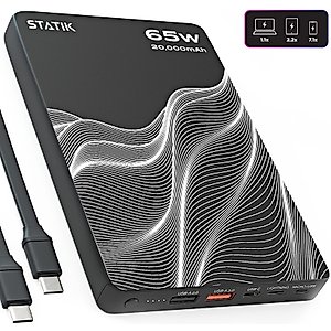Statik 65W Laptop Power Bank 20000MAh | Fast Charging Powerful & Slim | Charge 3 Devices at Once | USB-C Portable Laptop Charger External Travel Battery Pack, Works with iPhone, Tablet and More