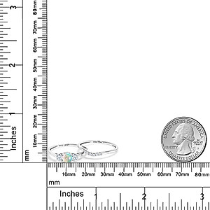 10K White Gold Simulated White Opal and White Created Sapphire and Lab Grown Diamond 3-Stone Bridal Engagement Wedding Ring Set For Women (0.83 Cttw, October Birthstone, Round Cabochon 5MM, Size 7)