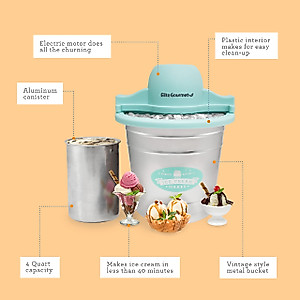 Elite Gourmet EIM-308L 4 Qt. Electric Motorized Maker Ice & Rock Salt, 4Qt. Freezing Canister, Creamy Ice Cream, Gelato, Frozen Yogurt, or Sorbet, Recipe Booklet, 4 Quart, Mint